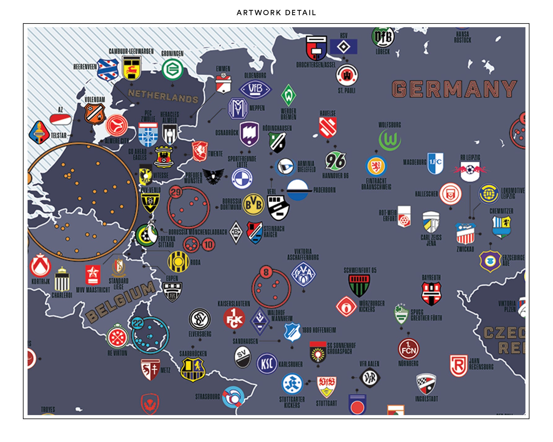 European Football Teams Map Print | Poster for Home | Gift for Sports ...