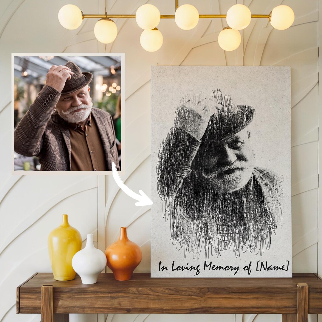 Custom Memorial Sketch Portrait, Grandfather and Baby Drawing, Loss of ...