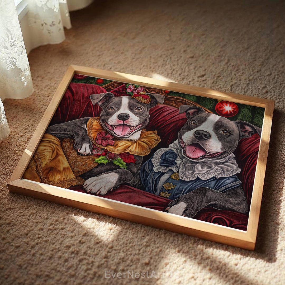 Custom Christmas Pet Portrait Photo Frame, Regal Pitbull Art - Etsy