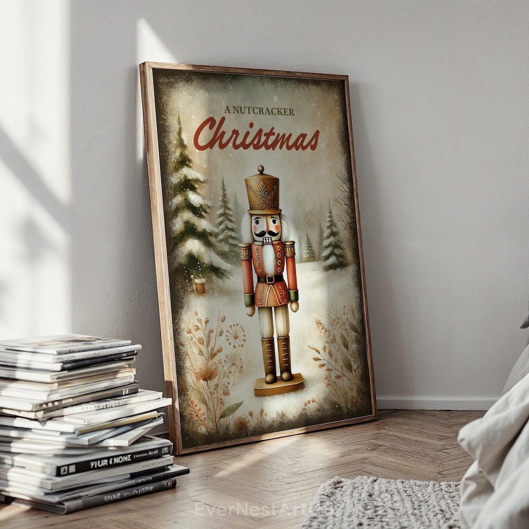 Vintage Nutcracker Christmas Canvas Floating Frame, Rustic Holiday Wall ...