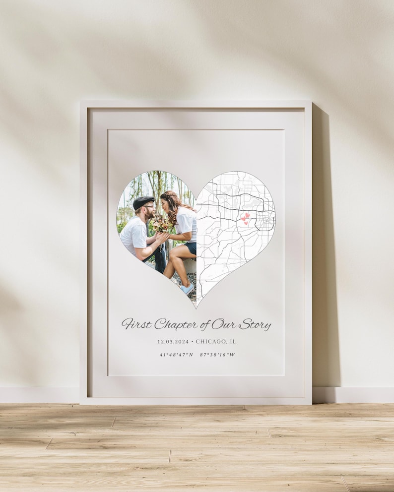 Personalized Couple Portrait Map Canvas Print: Engagement, Wedding, or ...