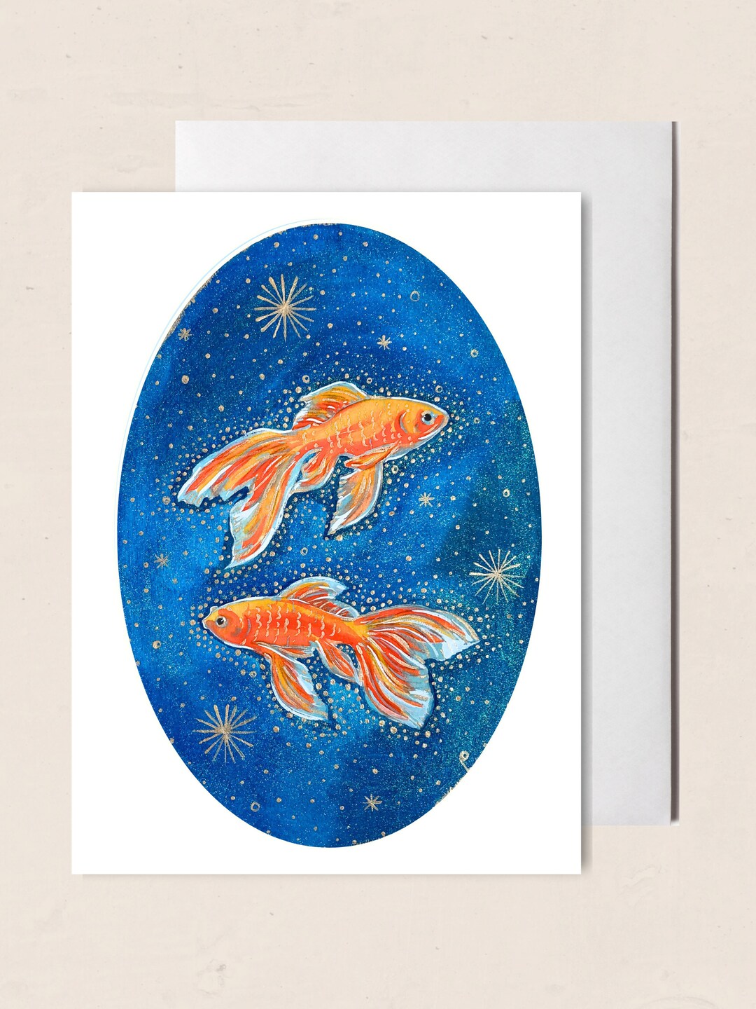 Good Luck Goldfish Notecard Illustrated Watercolor Blank Card - Etsy