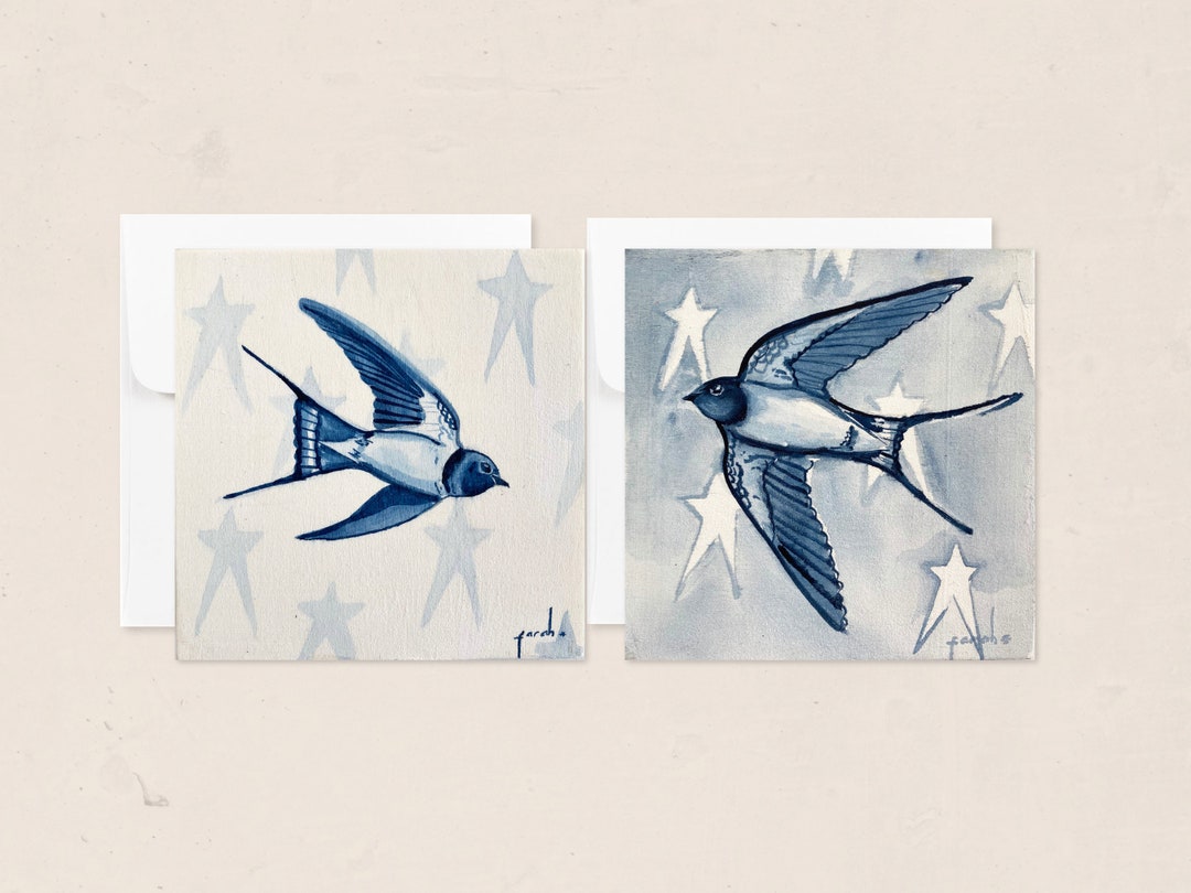 Lucky Barn Swallow Blank Notecards - Indigo Ink Illustration - Etsy