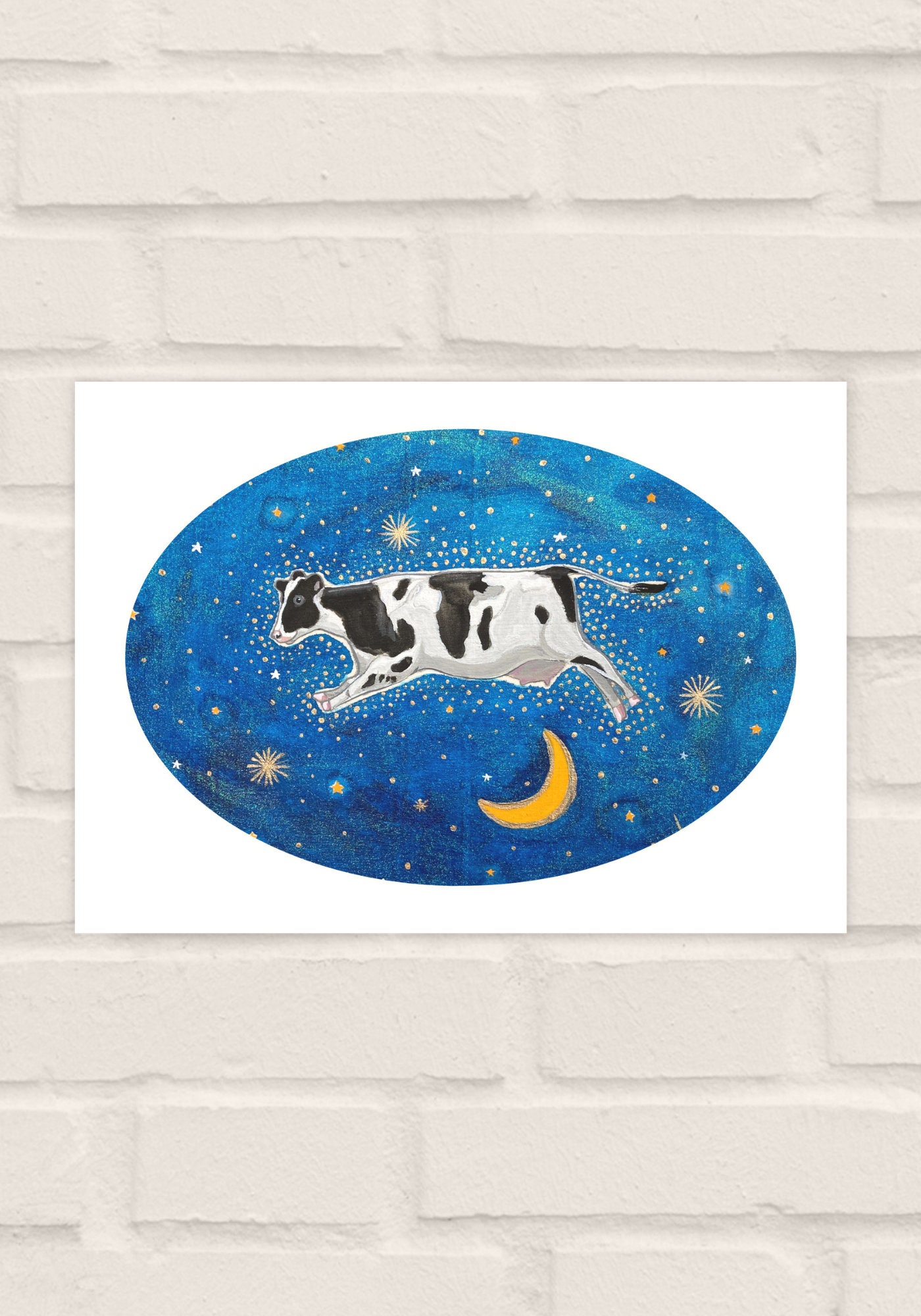 Cow Jumping Over the Moon Art Print - Goodnight Moon Nursery Art - Etsy