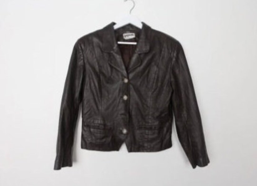 Vintage Mid-century Deep BROWN Leather MOTO Blazer Style Finish Women's ...