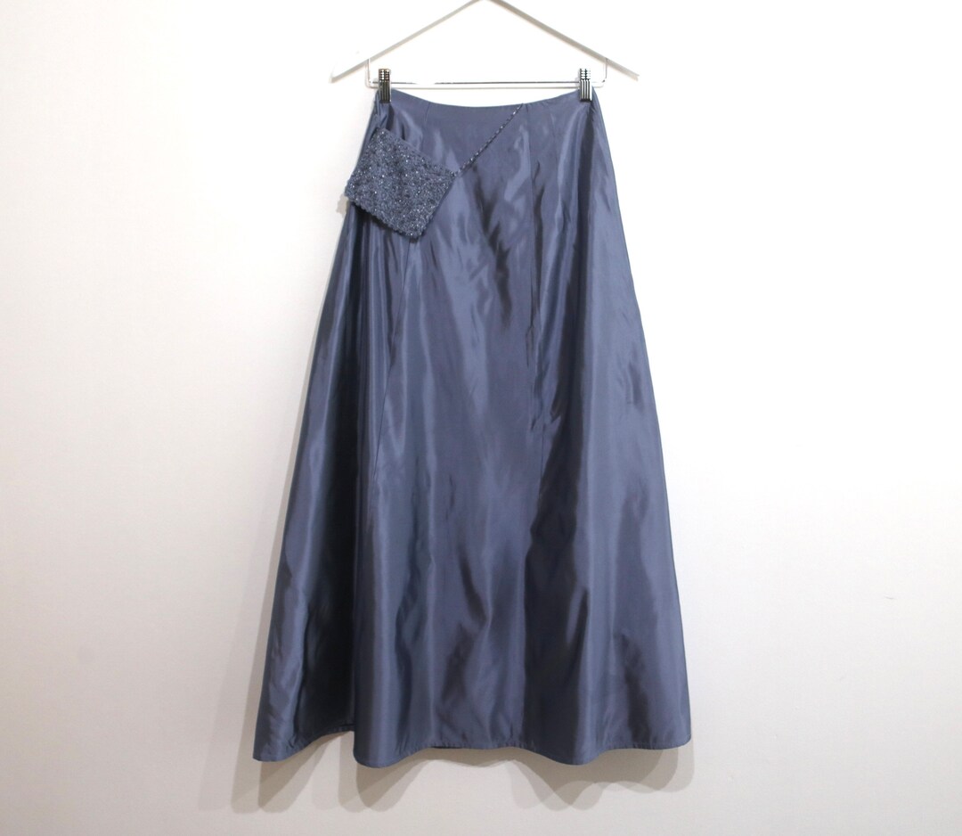 Vintage SLATE Blue Silky MAXI Vintage 1990s Y2k Skirt W/ Belt Purse ...