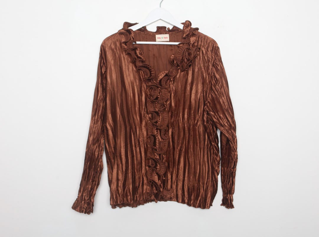 Vintage 90s RUFFLE Blouse Popcorn Top Textured Y2k Style Light GOLDEN ...