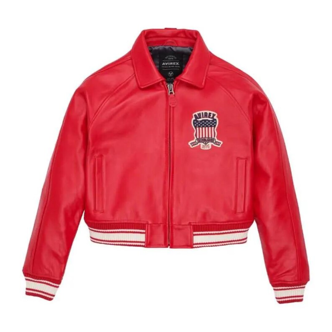Women’s Red Avirex Cropped Leather Jacket | Cropped Women’s Military ...