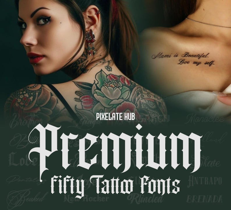 50 Tattoo Fonts Bundle | Vintage, Script & Old School OTF/TTF (digital ...