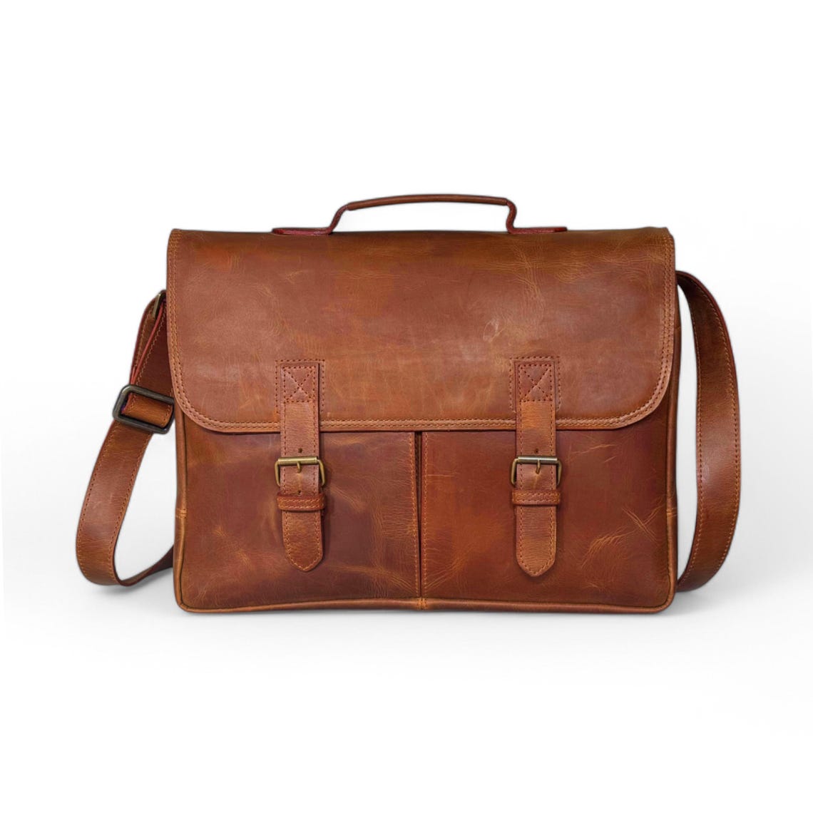 Full Grain Leather Messenger Bag | Handmade 14-inch Laptop Crossbody - Etsy