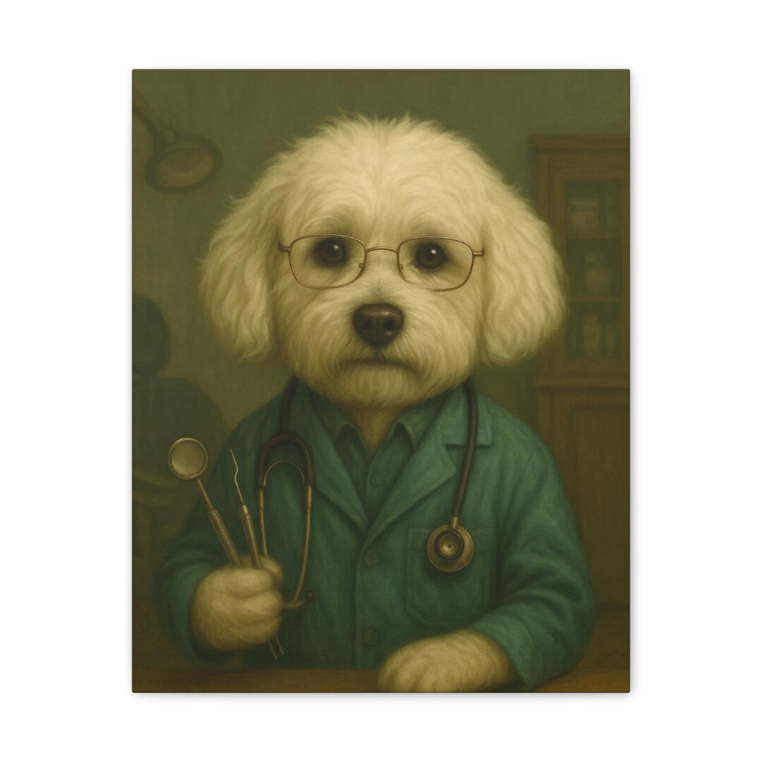 Whimsical Dog Doctor Canvas Art Print, Pet Lover Gift, Veterinarian ...