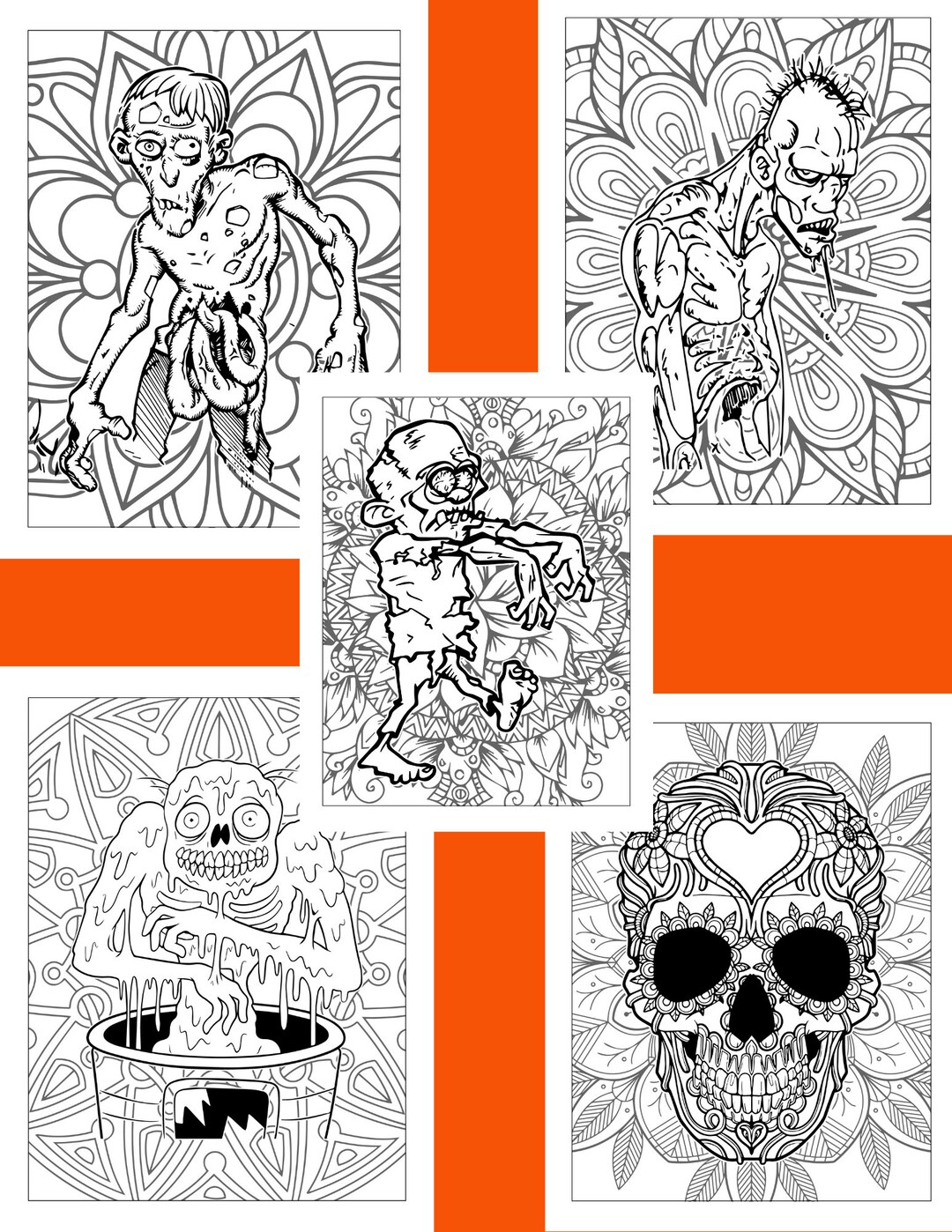 Printable Halloween Zombie Coloring Pages for Adults or Kids, Autumn ...