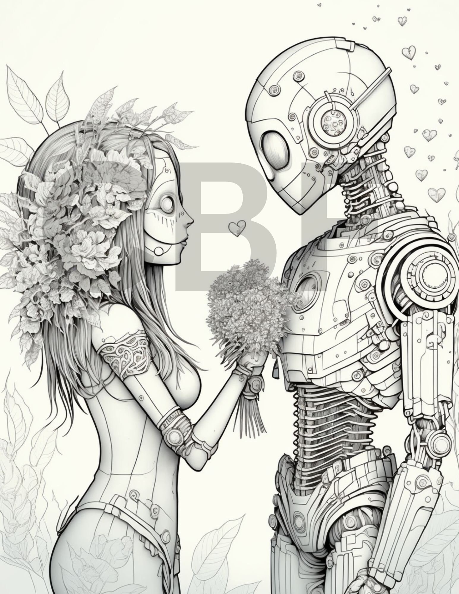 Printable Robot Love Coloring Pages for Adults or Kids, Valentine, Kids ...