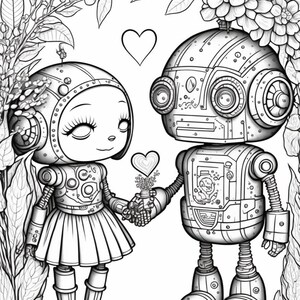 Printable Robot Love Coloring Pages for Adults or Kids, Valentine ...