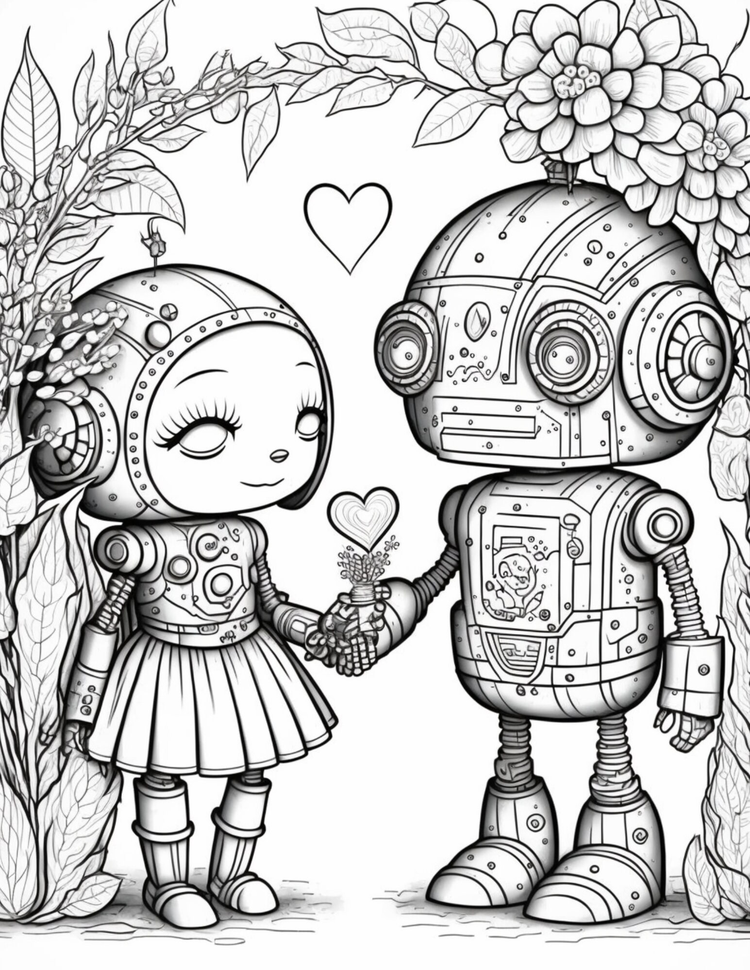 Printable Robot Love Coloring Pages for Adults or Kids, Valentine ...