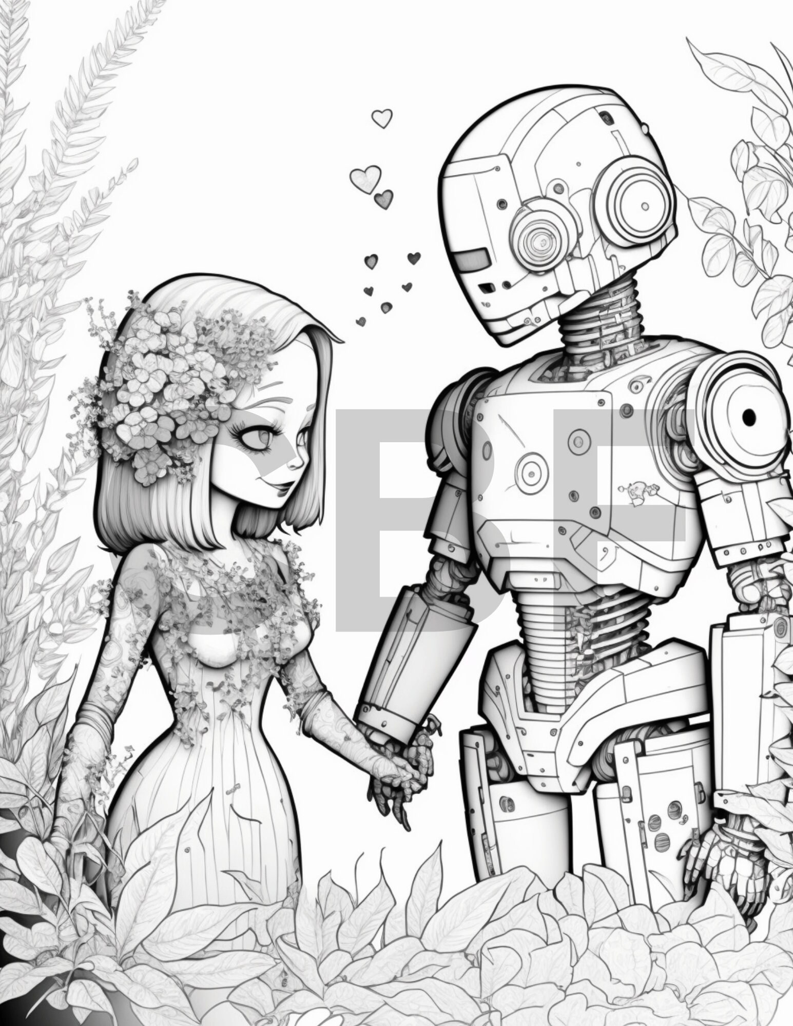 Printable Robot Love Coloring Pages for Adults or Kids, Valentine, Kids ...