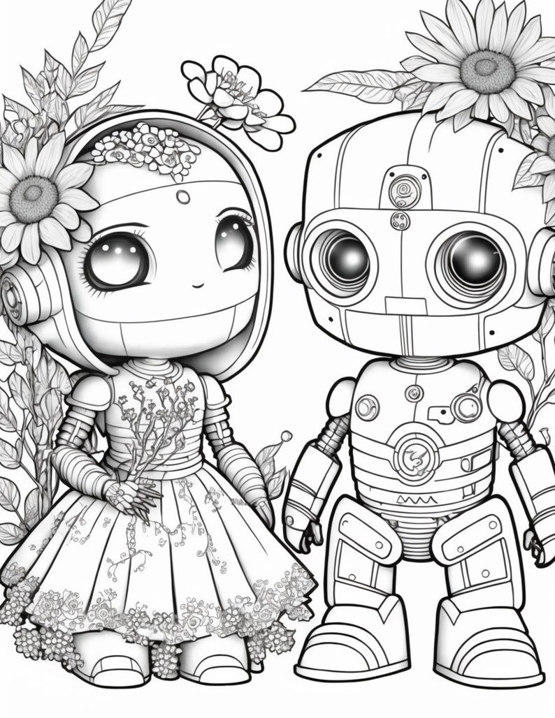 Printable Robot Love Coloring Pages, Adults or Kids, Valentine ...