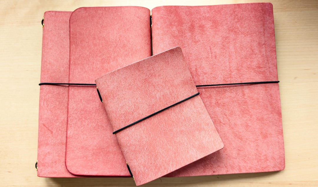Handmade Pink Italian Leather Travel Notebooks: A5 Trifold/bifold and ...