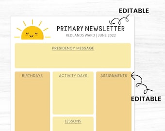 LDS Primary Newsletter/ Editable Newsletter Template/ Church - Etsy
