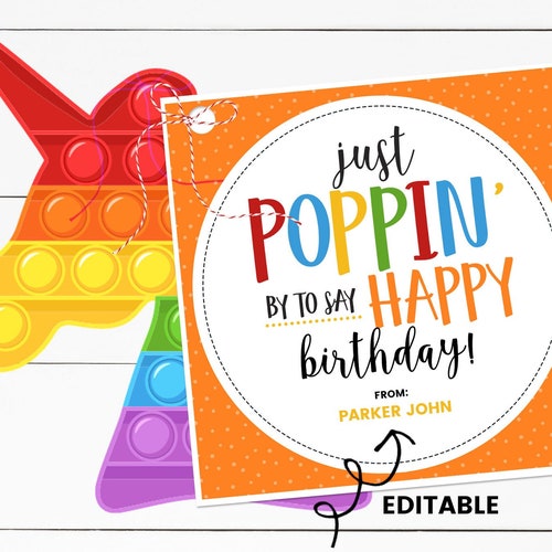 Birthday Pop It Tag Pop It Printable Tag Poppin by to Say - Etsy