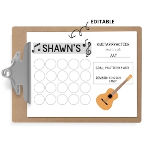 Guitar Practice Chart, Printable Practice Log, Guitar Teacher, Guitar ...