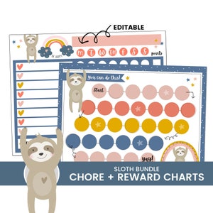 Sloth Chart, Kids Reward Chart, Kid Chore Chart, Toddler Reward Chart ...