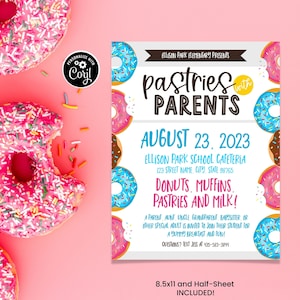 Pastries With Parents Flyer, Donuts With Dads, School PTA Event, School ...