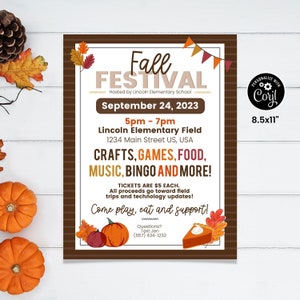 Fall Festival Flyer, Fall Fundraiser, Fall School Event, Harvest ...