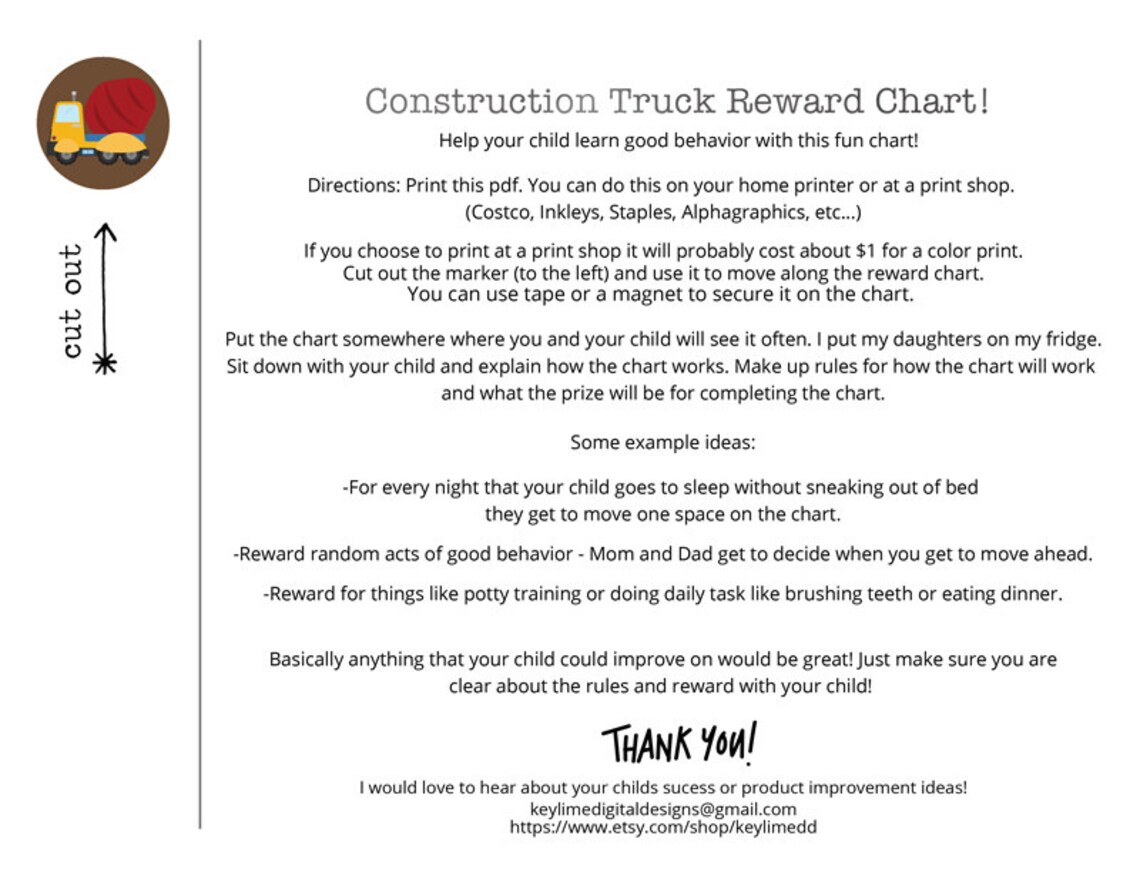 Construction Truck Chart Printable Reward Chart Kids Chore - Etsy