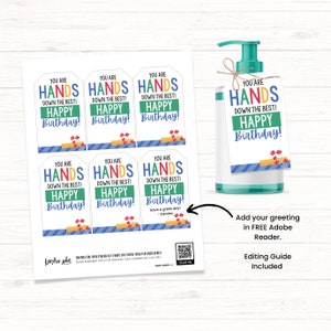 Soap Birthday Tag, Hands Down the Best, Hand Soap Gift Tag, Printable ...