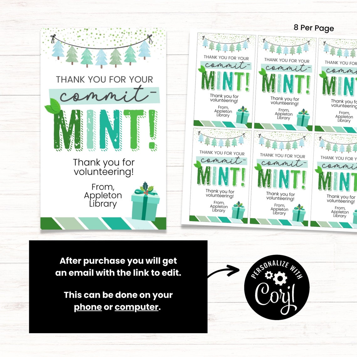 Mint Thank You Tag, Christmas Mint Gift Tag, Christmas Staff Thank You ...
