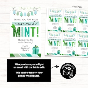 Mint Thank You Tag, Christmas Mint Gift Tag, Christmas Staff Thank You ...