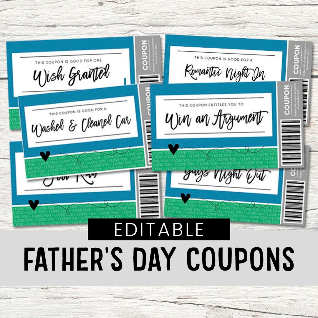 Father's Day Coupon, Father's Day Gift Printable, Coupons for Dad ...