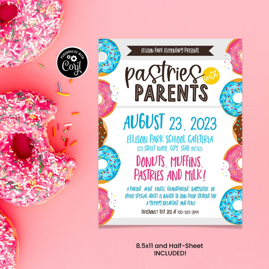 Pastries With Parents Flyer, Donuts With Dads, School PTA Event, School ...