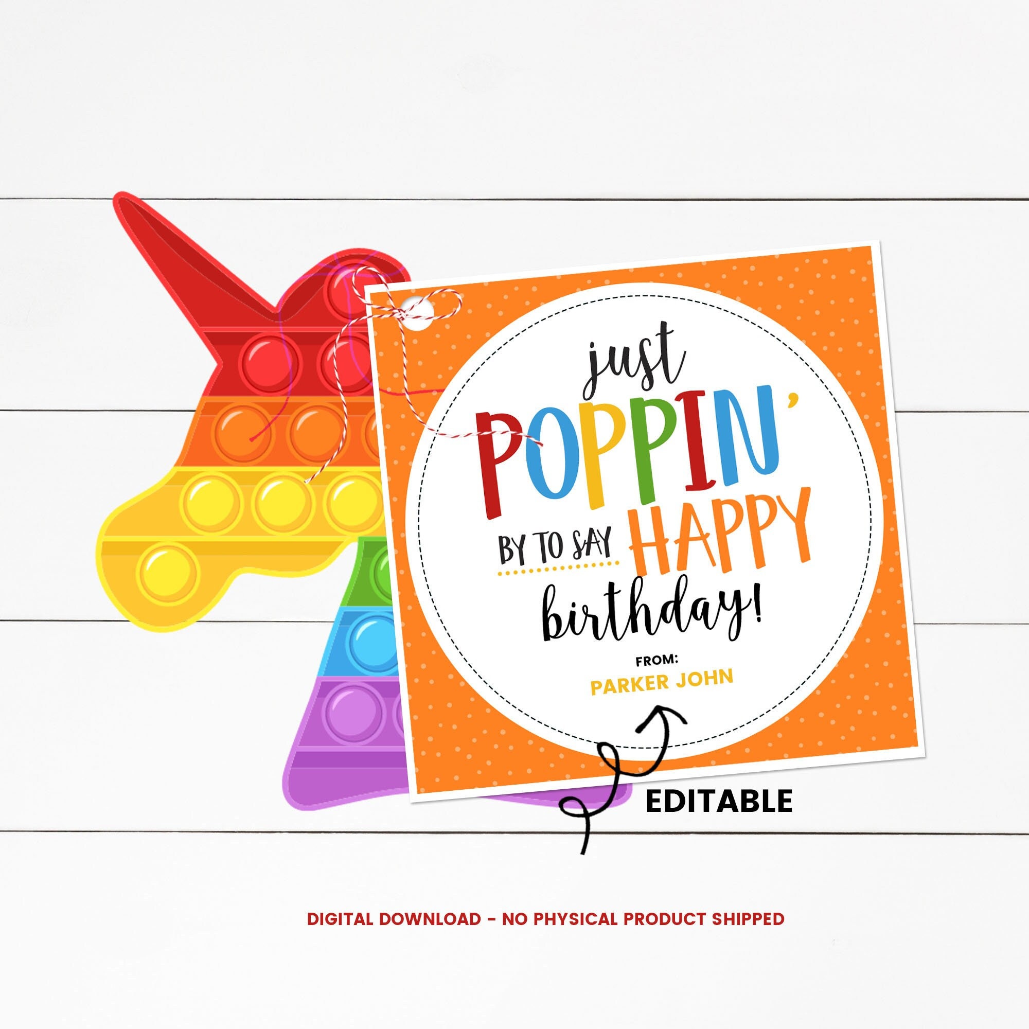 Birthday Pop It Tag Pop It Printable Tag Poppin by to Say - Etsy