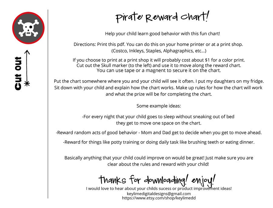 Pirate Kids Reward Chart Instant Download | Etsy
