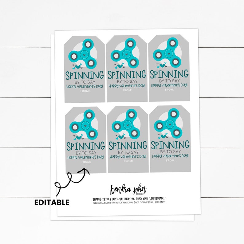 Fidget Spinner Valentines Valentines Fidget Tag - Etsy