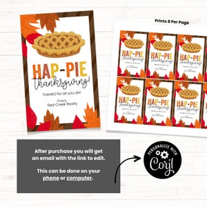 Pie Gift Tag, Thanksgiving Pie Label, Hap-pie Thanksgiving Tag ...