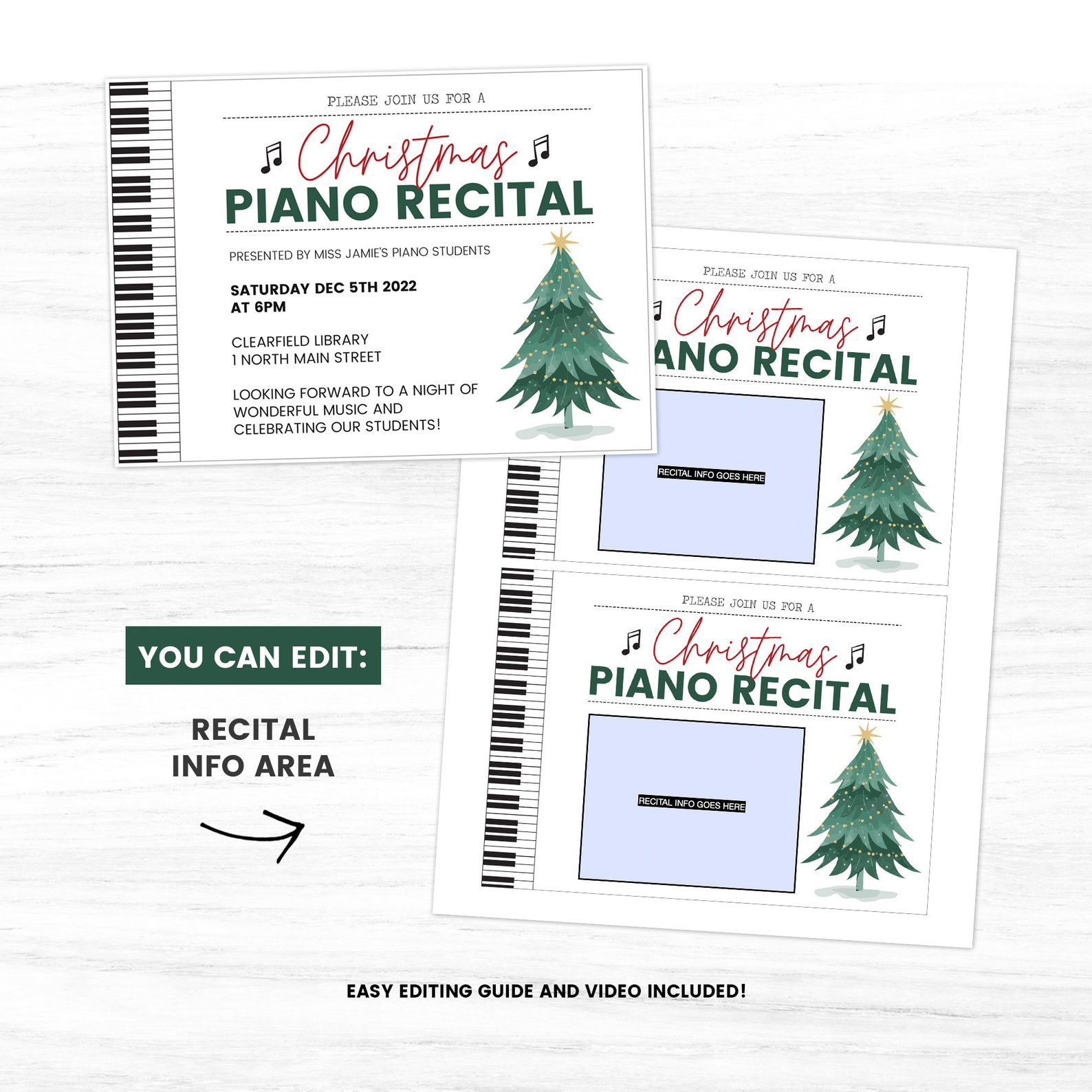 Christmas Piano Recital Invitation, Piano Recital Flyer, Recital Invite ...