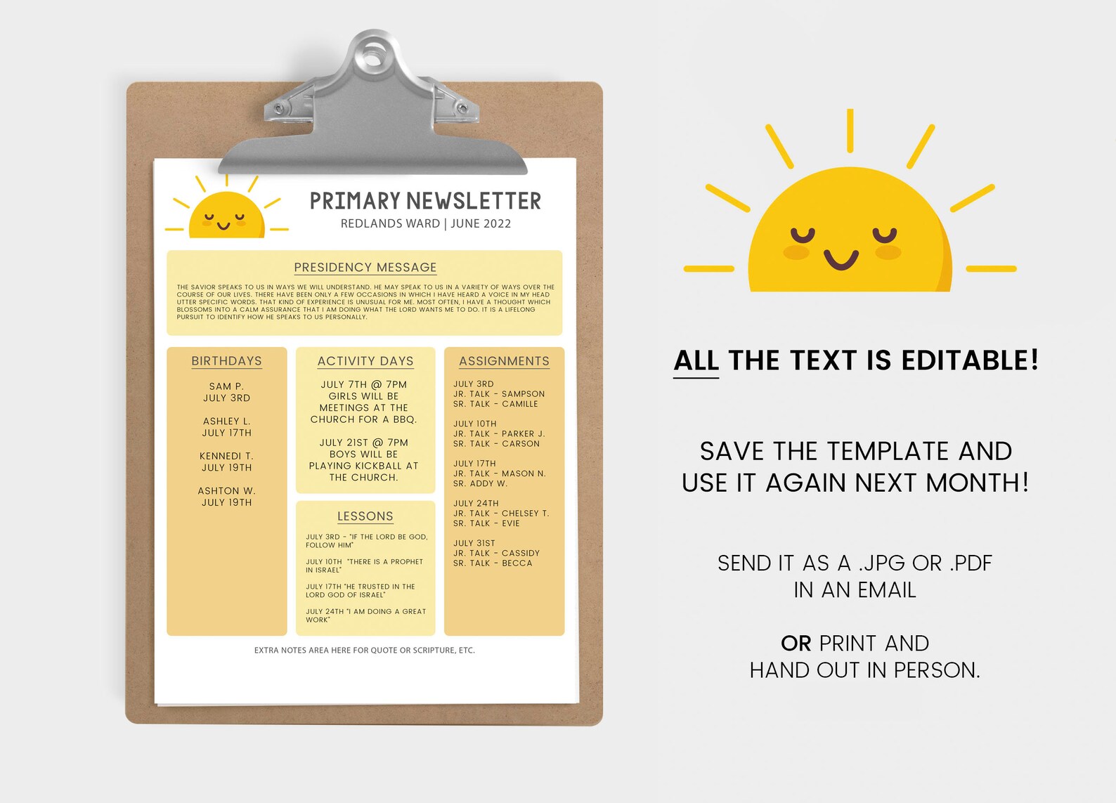 Primary Newsletter LDS Newsletter Template Church - Etsy