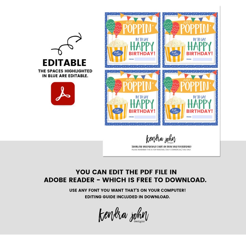 Popcorn Gift Tag Happy Birthday Treat Tag Just Poppin' - Etsy