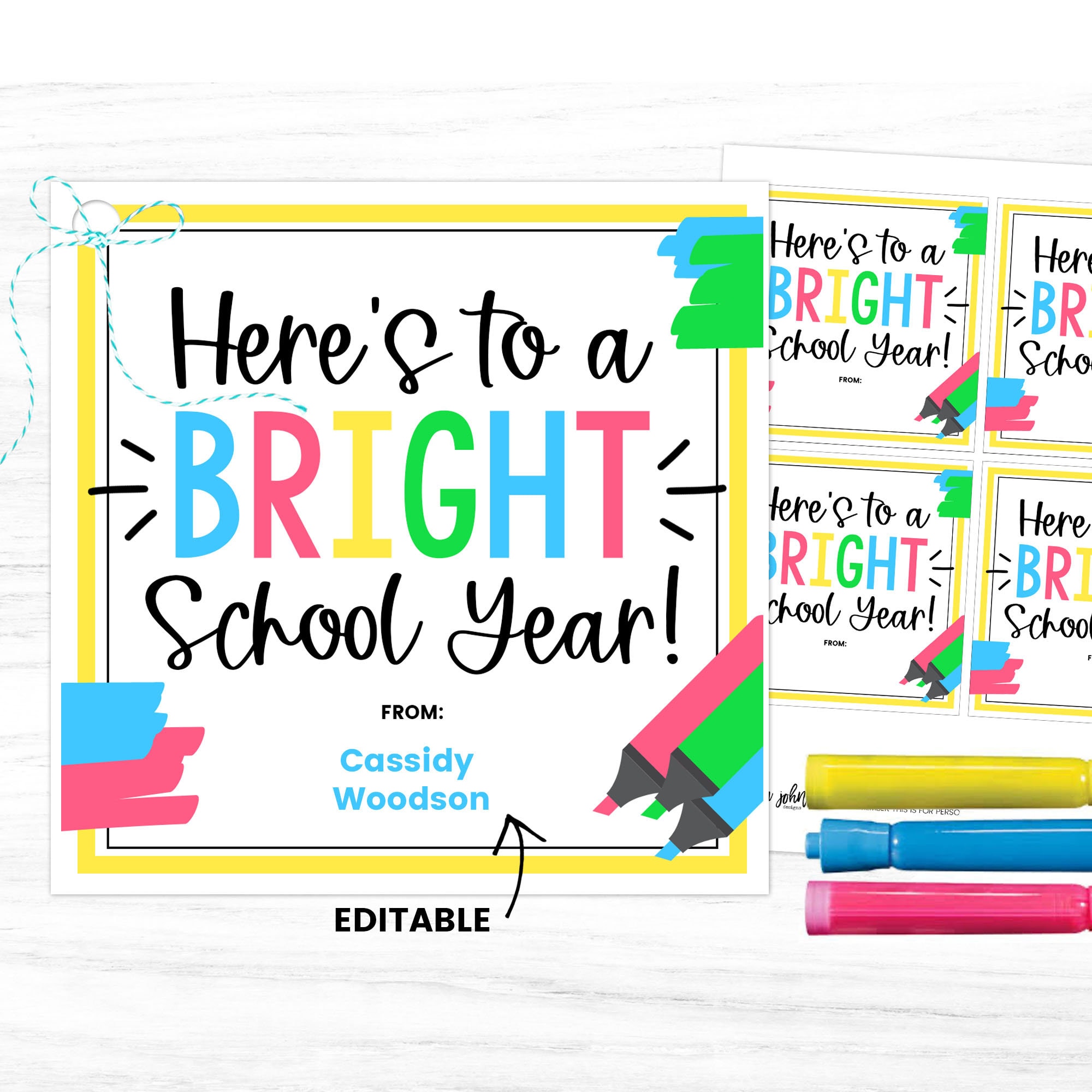 Highlighter Gift Tag, Bright School Year, Back to School Gift Tag ...