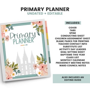 LDS Primary 2024, 2024 Primary Planner, Editable Primary Binder ...