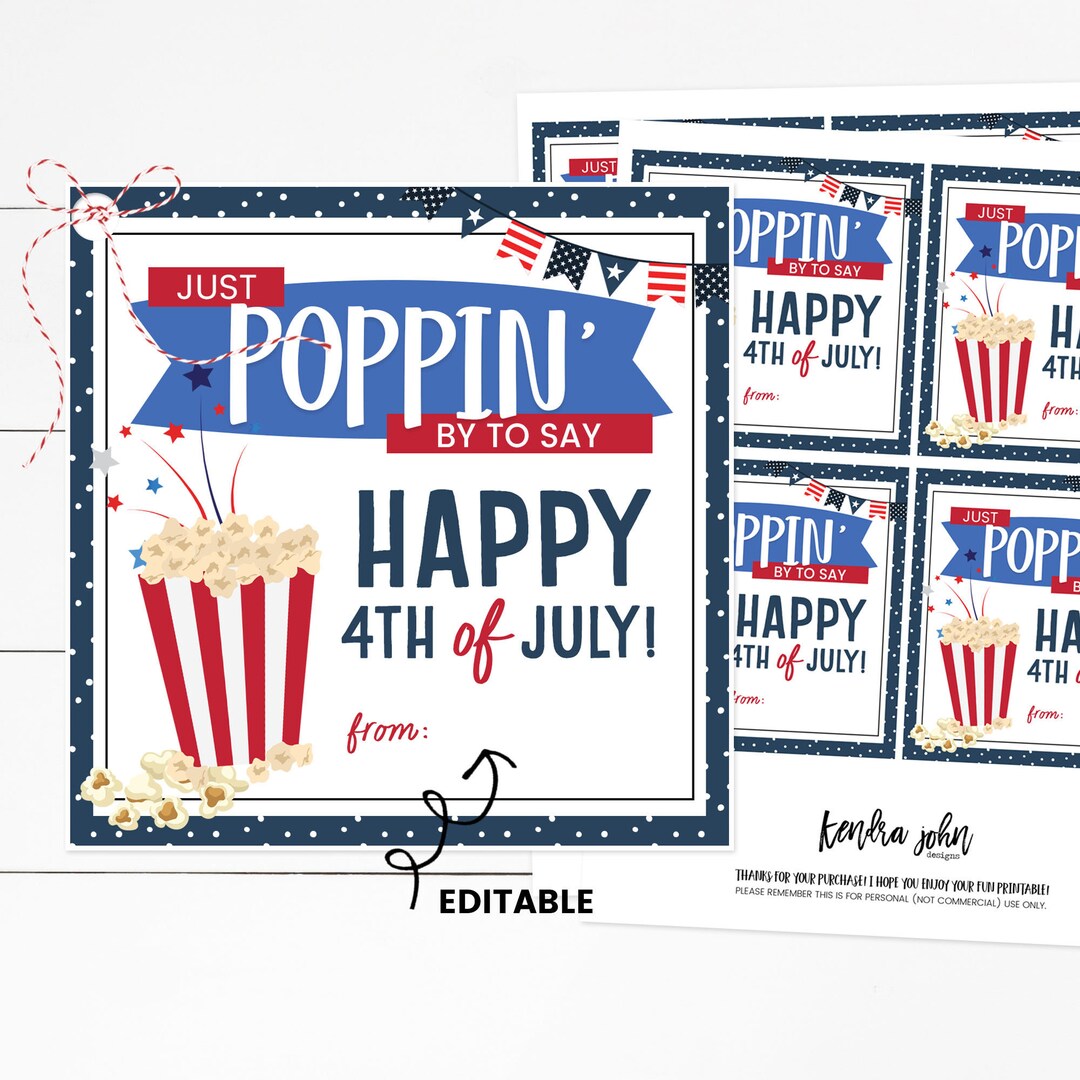 4th of July Popcorn, Fourth of July Printable Tag, Independence Day ...