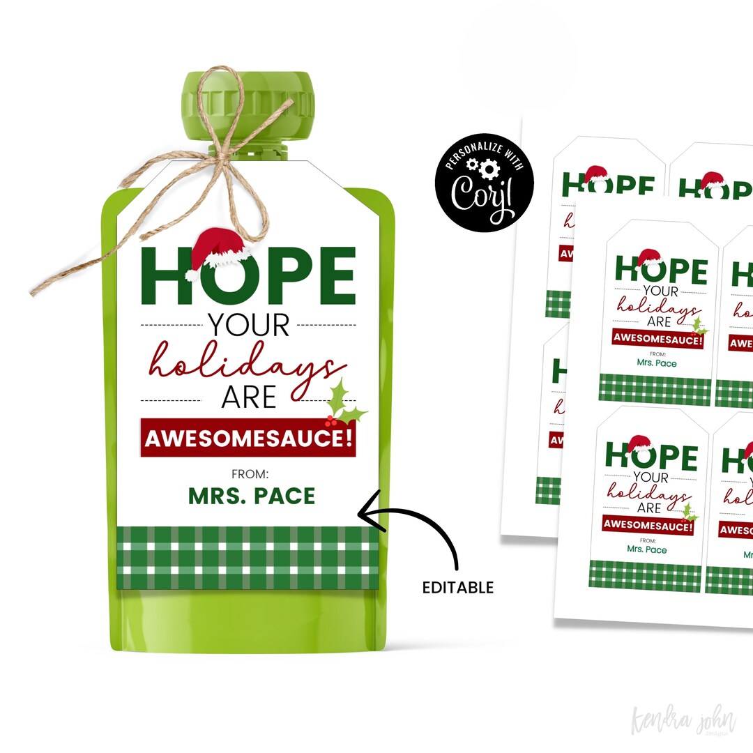 Christmas Applesauce Tag, Class Christmas Gift Tag, Non Candy Christmas ...