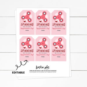 Fidget Spinner Valentines, Valentines Fidget Tag, Valentine's Day Favor ...