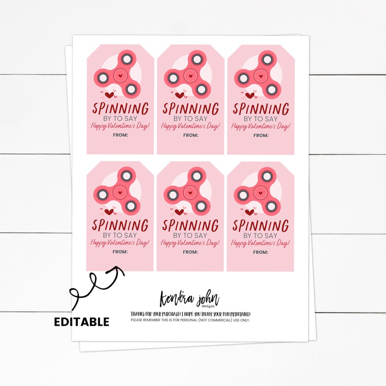 Fidget Spinner Valentines Valentines Fidget Tag - Etsy