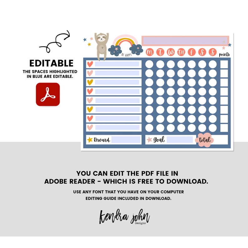 Editable Sloth Chore Chart, Kids Chore Chart, Reward Chart, Toddler ...