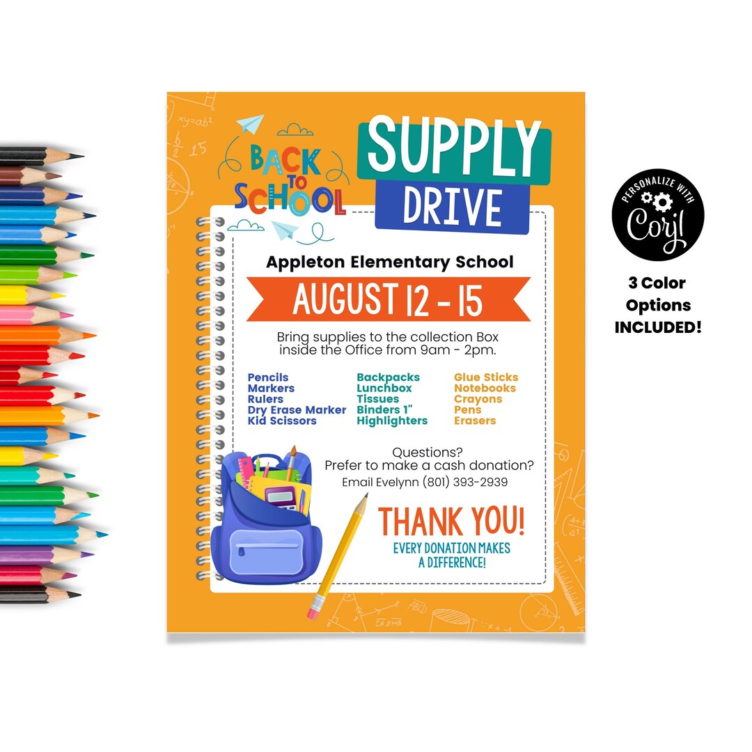 Flyer for School Supplies, School Supply Drive Flyer, Teacher Donation ...