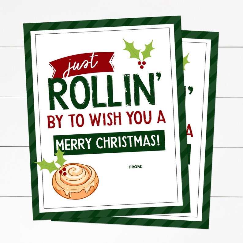 Cinnamon Roll Gift Tag, Just Rollin' By, Christmas Neighbor Gift ...